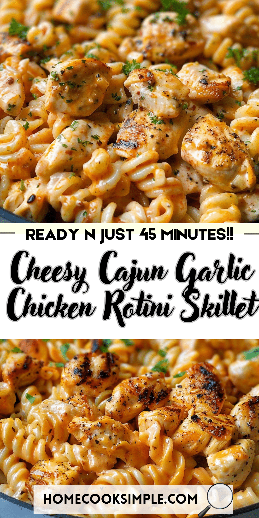 Cheesy Cajun Garlic Chicken Rotini Skillet - Home Cook Simple