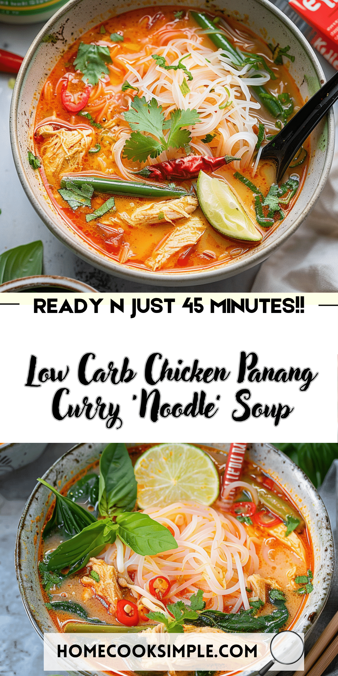 Low Carb Chicken Panang Curry Noodle Soup - Home Cook Simple