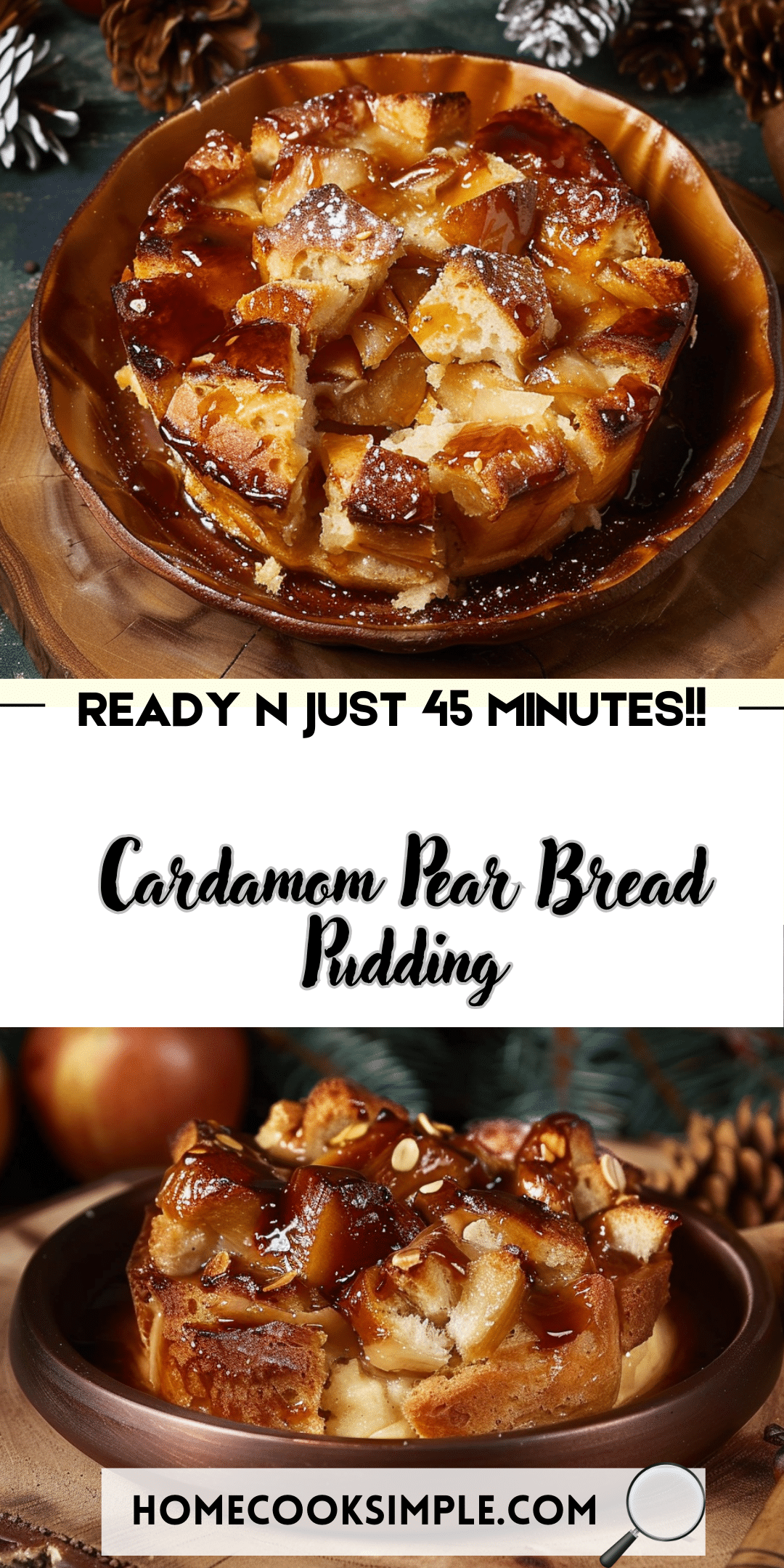 Cardamom Pear Bread Pudding - Home Cook Simple