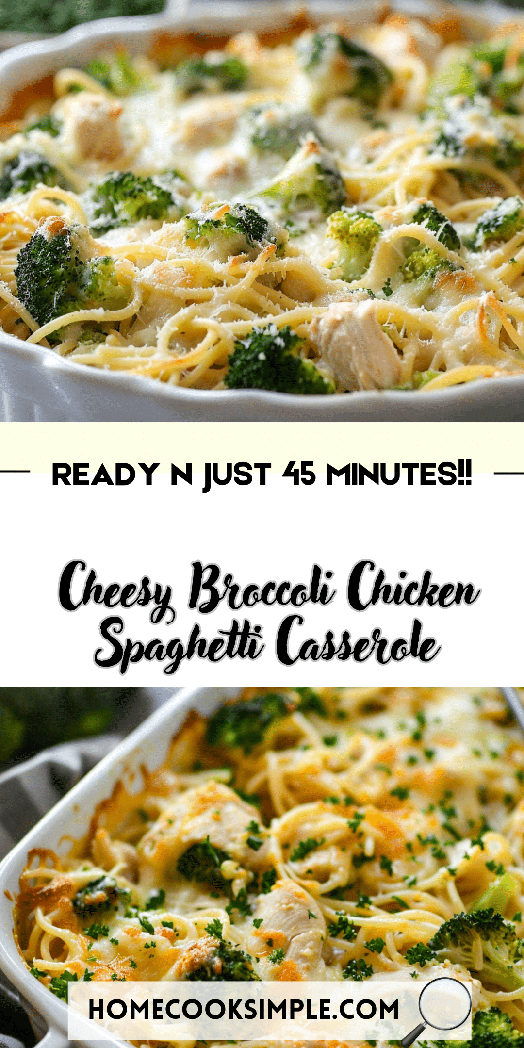 Cheesy Broccoli Chicken Spaghetti Casserole - Home Cook Simple