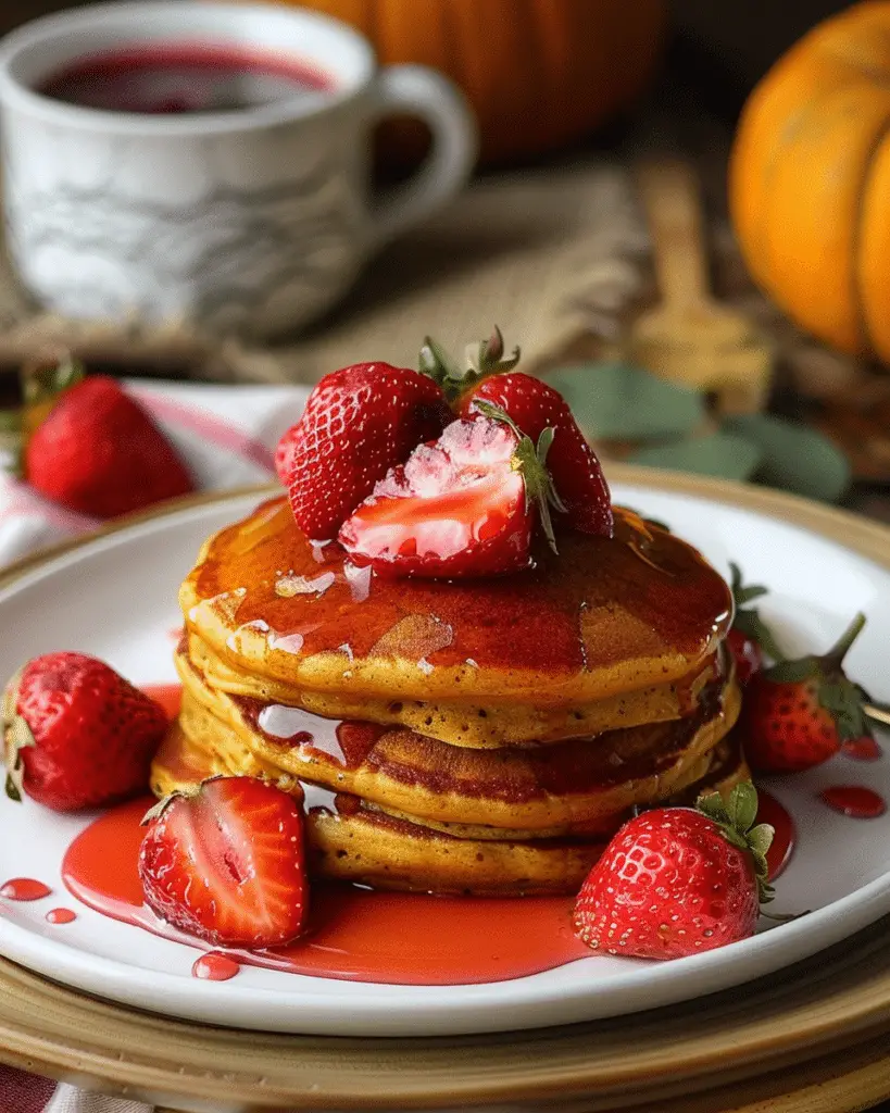 Pumpkin Pancakes with Strawberry Syrup - Home Cook Simple