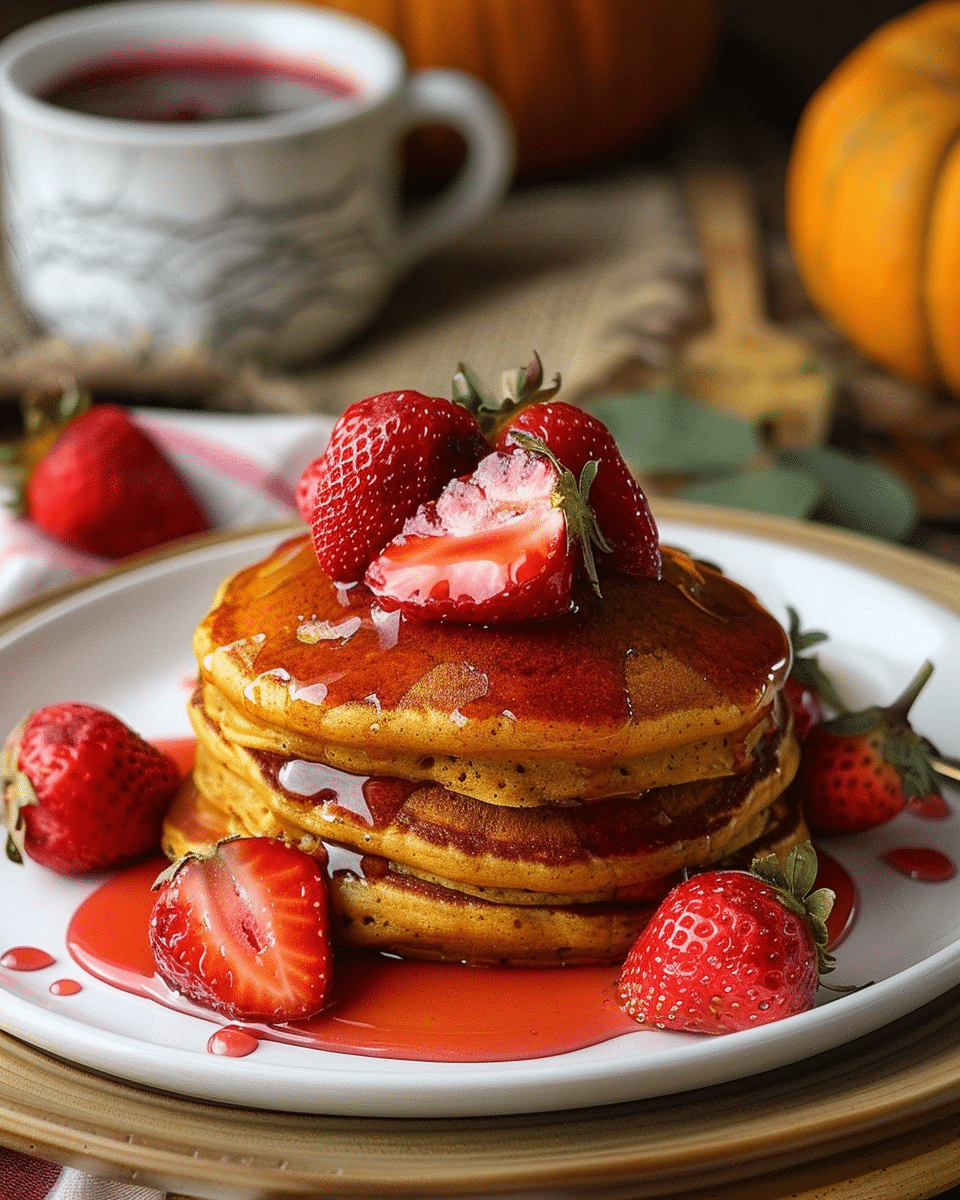 Pumpkin Pancakes with Strawberry Syrup - Home Cook Simple