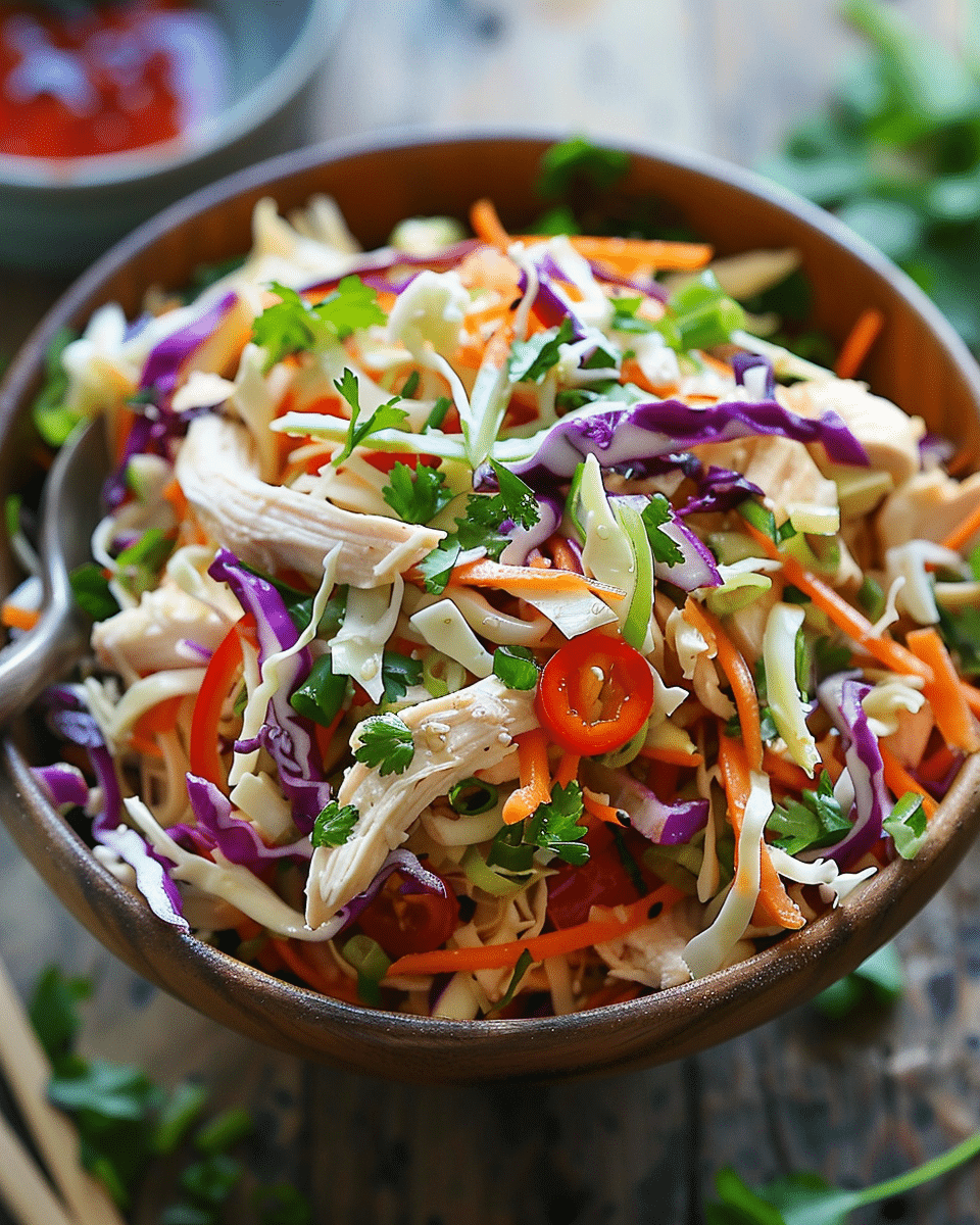 Chicken Coleslaw Salad with Ginger Sesame Dressing - Home Cook Simple